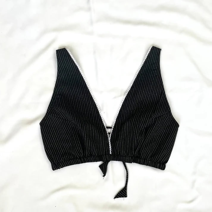 Black Deep V Neck Cotton Kantha Bralette – Local Nation