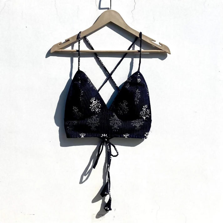Black Floral Kantha Removable Pads Bralette – Local Nation