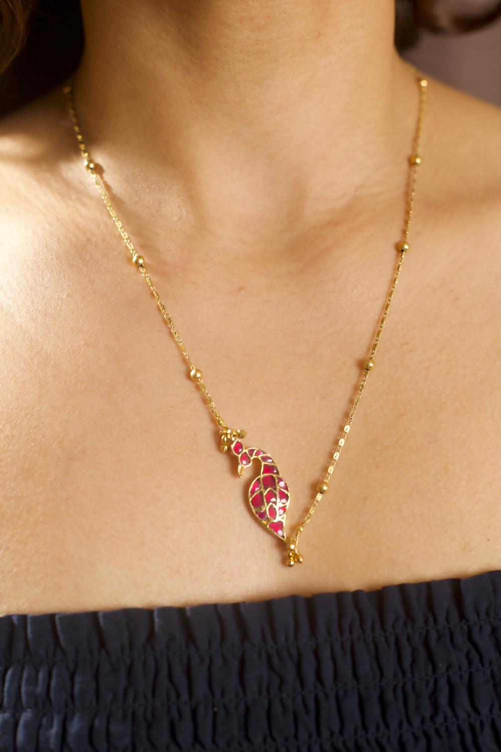 Pink Peacock & Golden Bells Chain Necklace – Local Nation