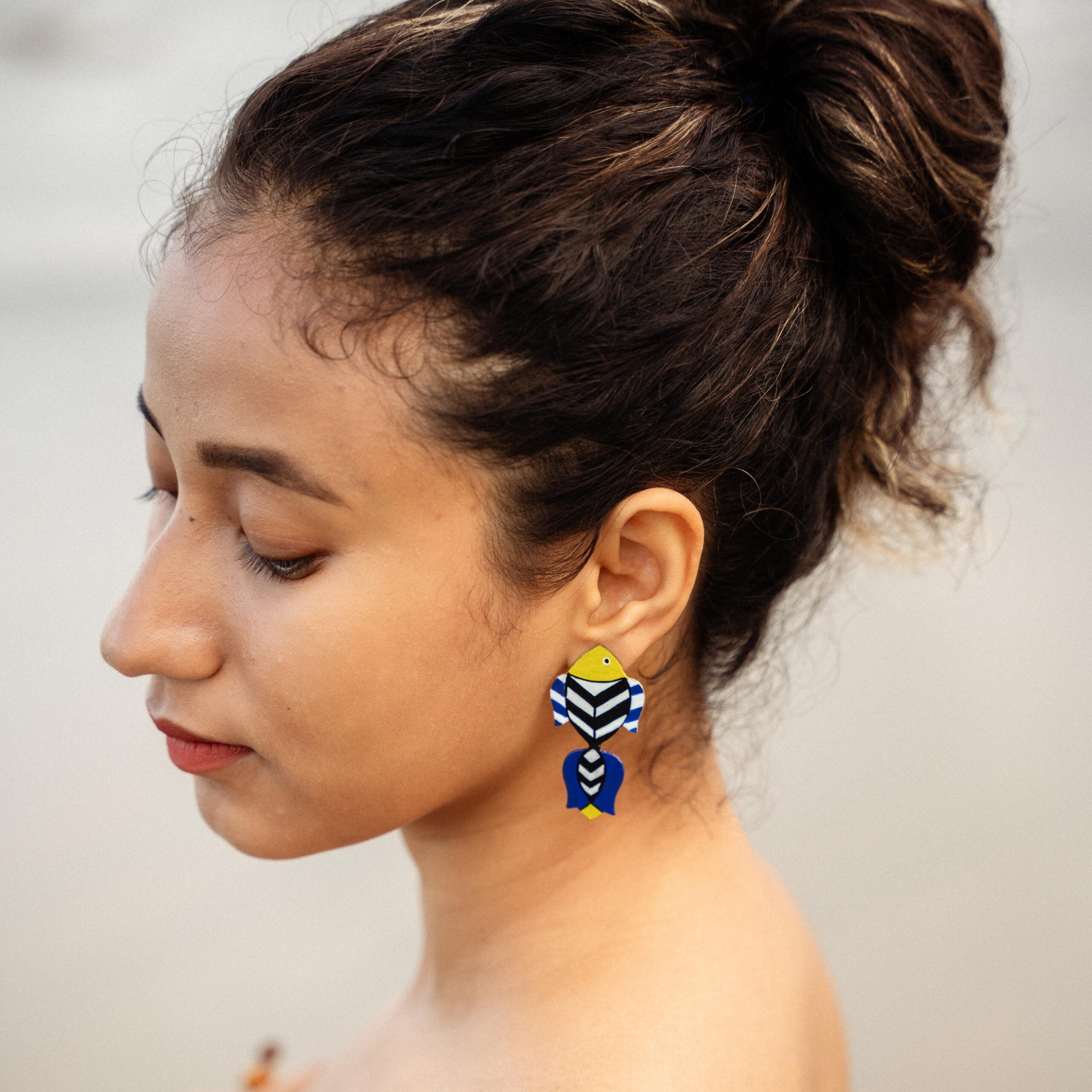 Machli Handpainted Brass Earring – Local Nation