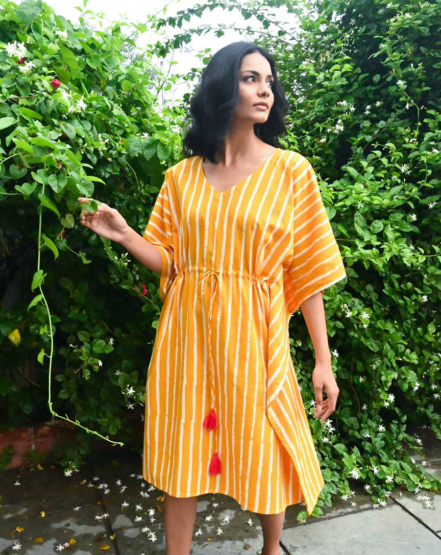 Dhaari Hand Block Printed Cotton Midi Kaftan – Local Nation