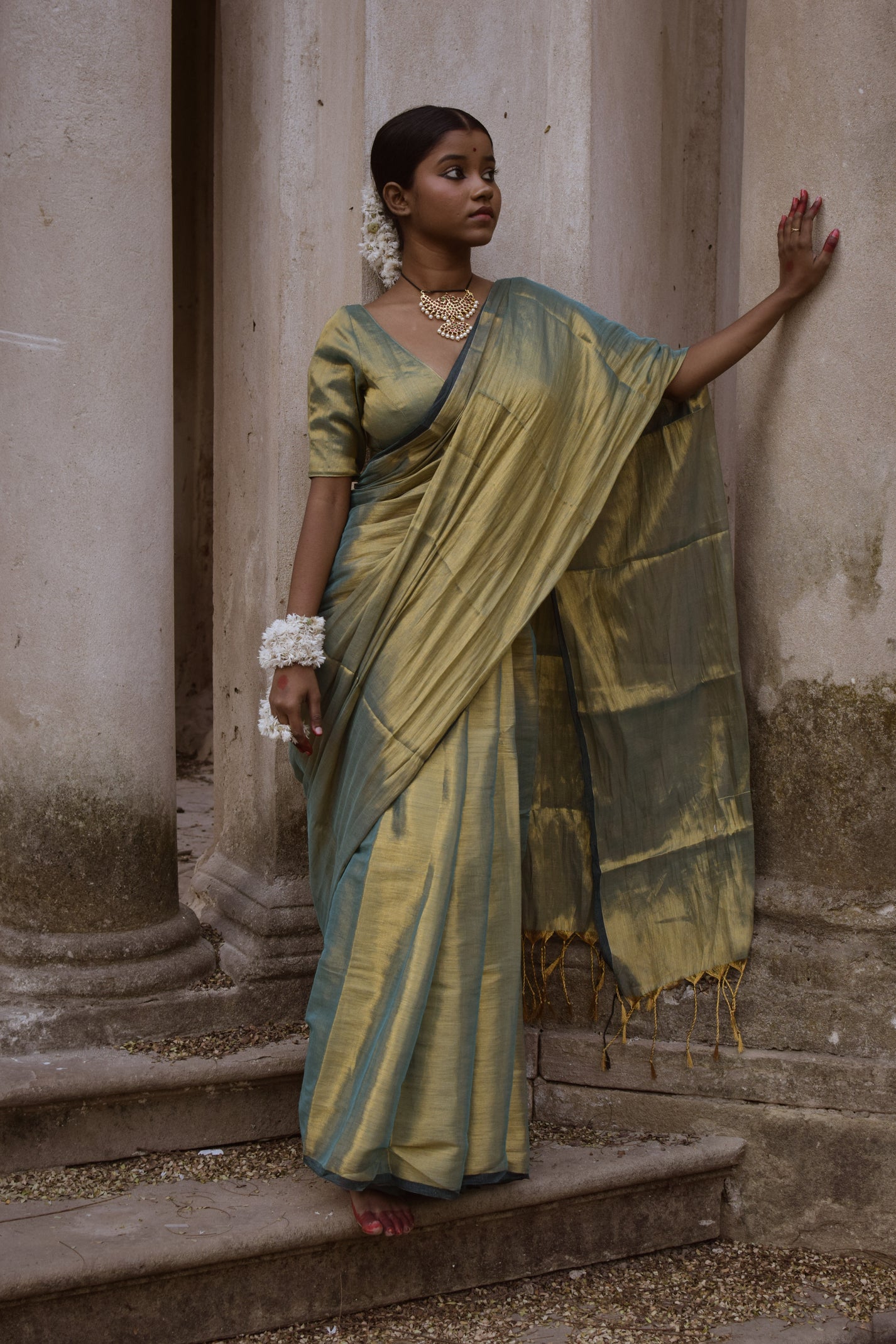 Pataka Green Tissue Saree – Local Nation