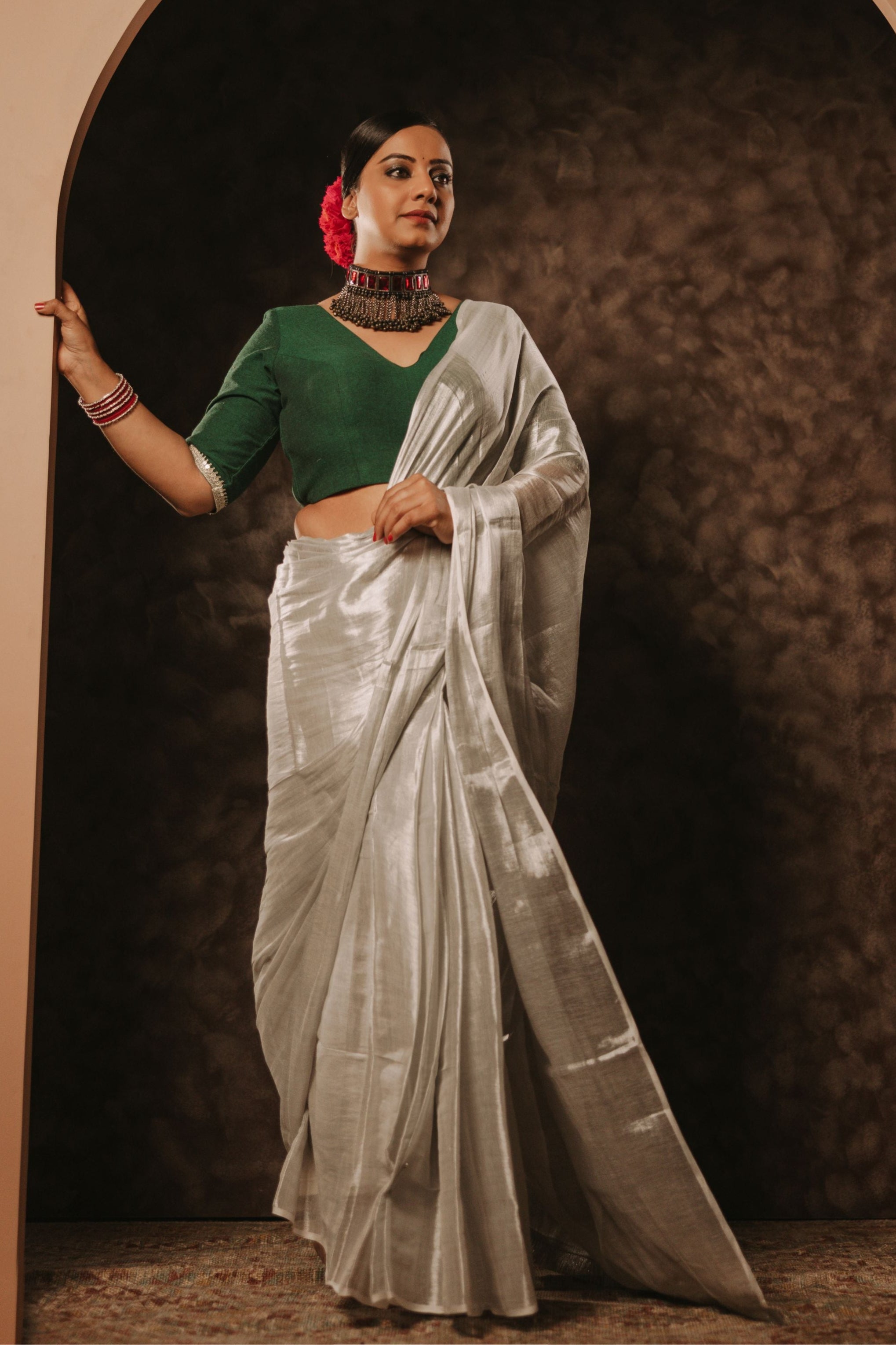 Moonlight Metallic Cotton Saree – Local Nation