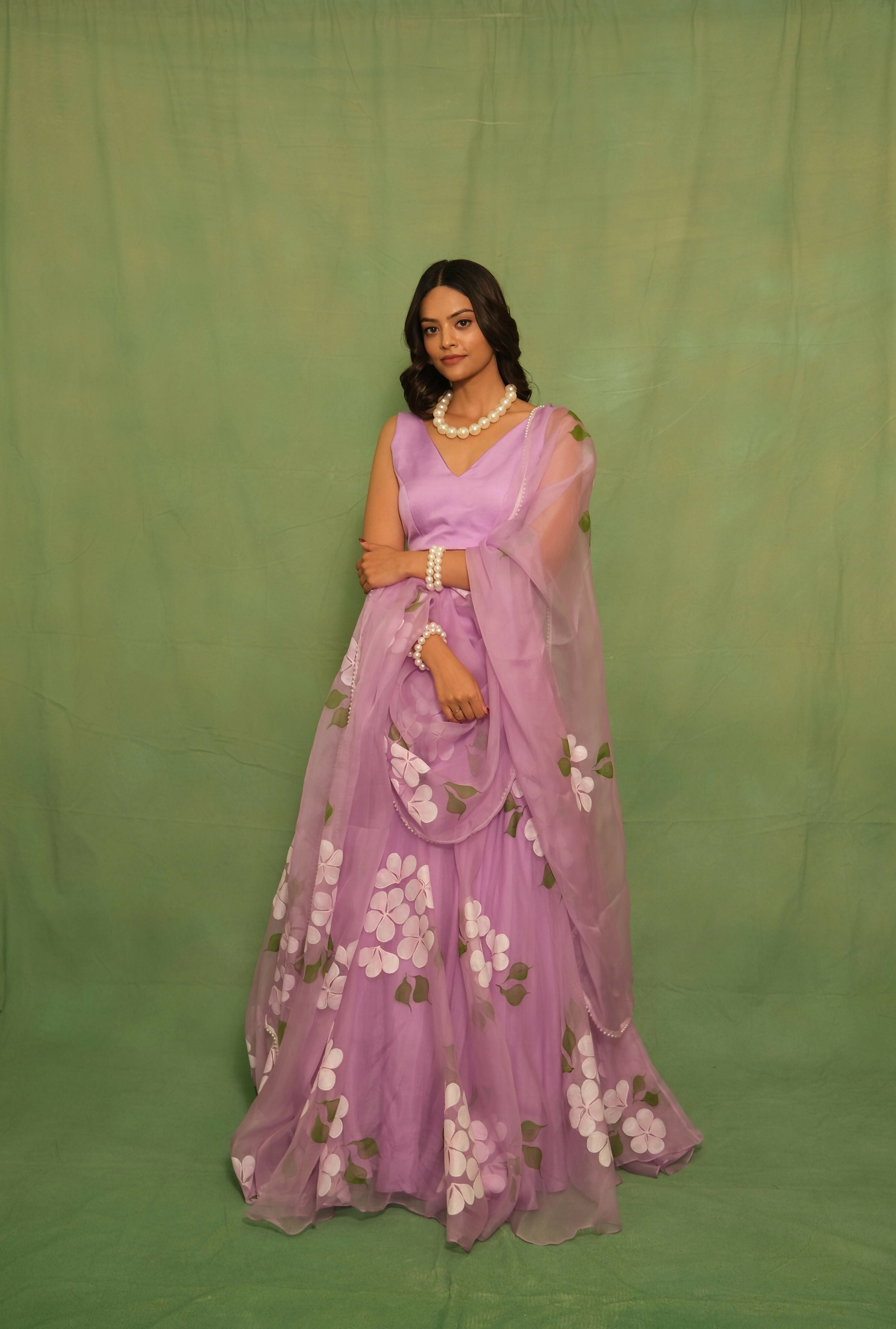 Lavender Champa Handpainted Lehenga – Local Nation