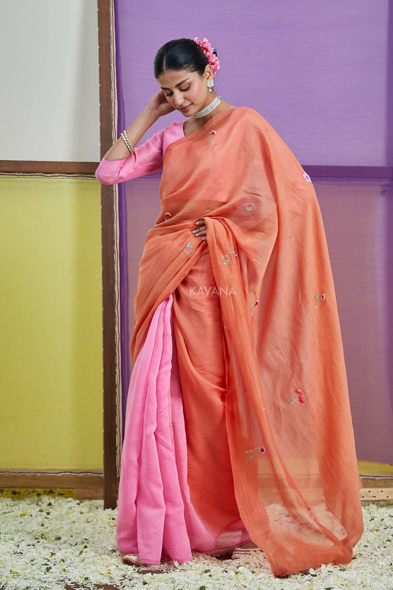 Suman Orange Pink Chanderi Saree – Local Nation