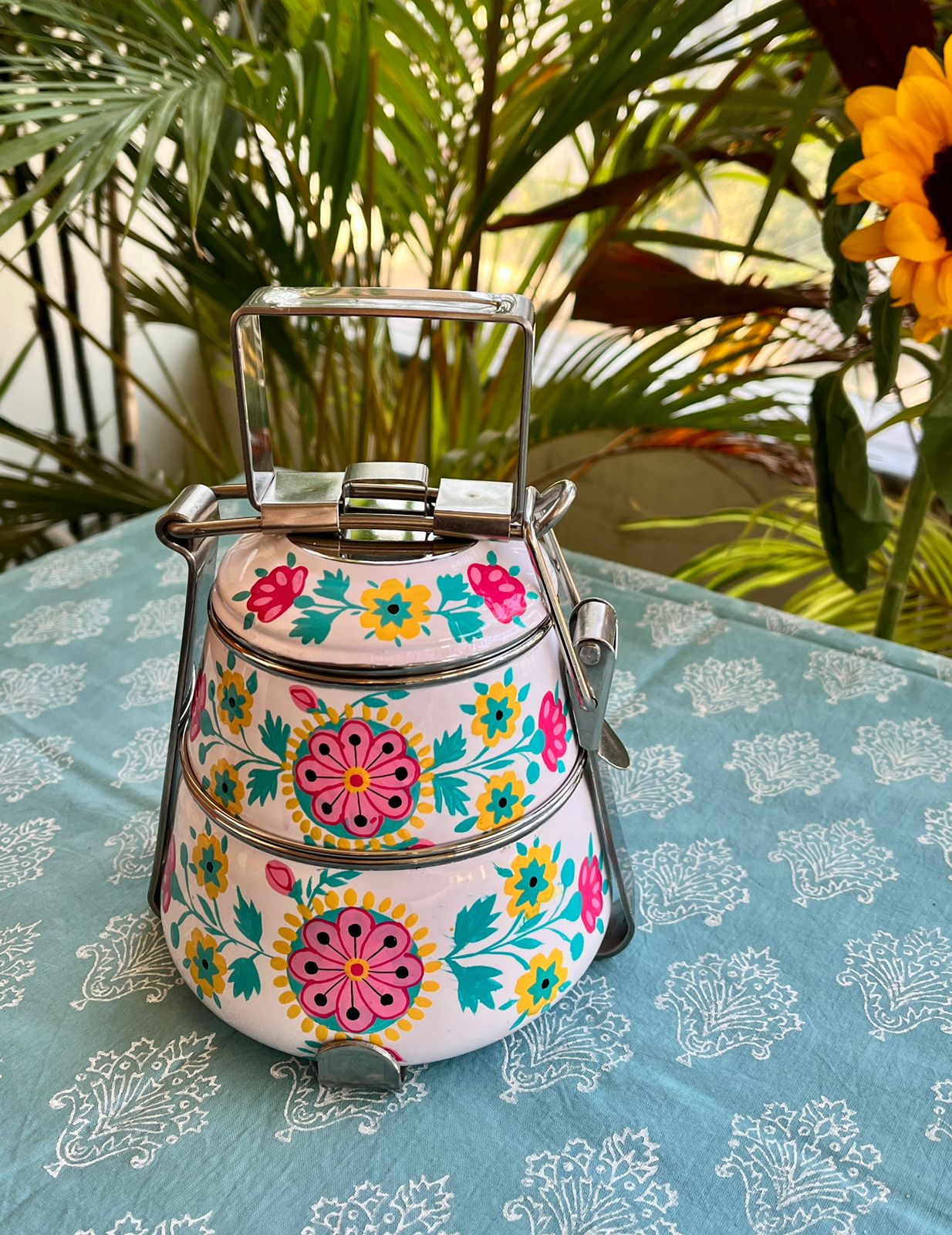White hand painted 2 Tier Stainless Steel Tiffin – Local Nation